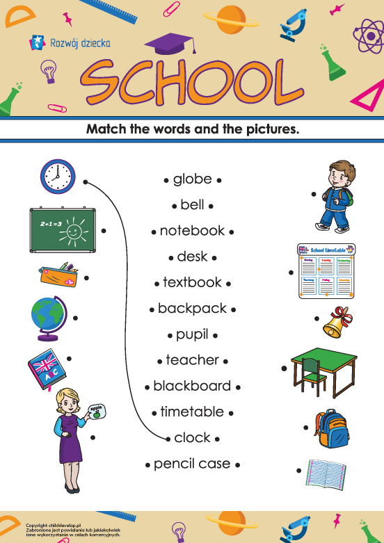 School (szkoła) – match words and pictures – Rozwój dziecka
