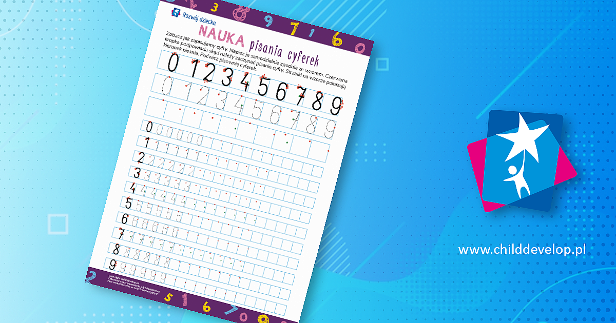 Kaligrafia nauka pisania cyferek od 0 do 9 – do druku karty pracy ...