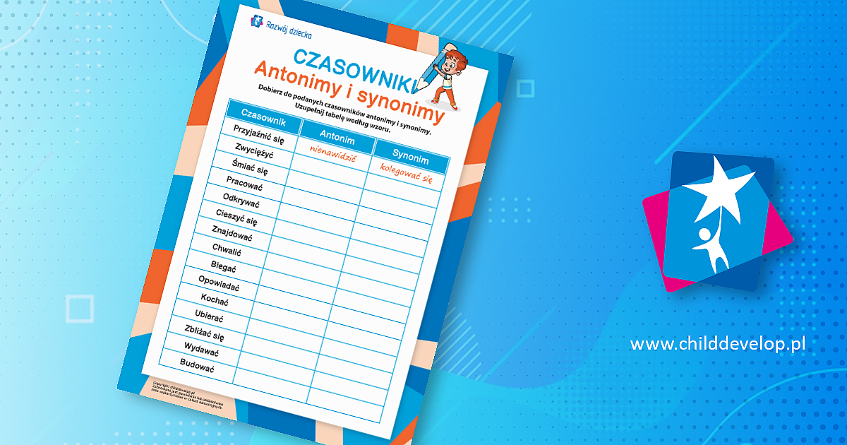 Czasowniki: synonimy i antonimy – do druku karty pracy Czasownik dla ...