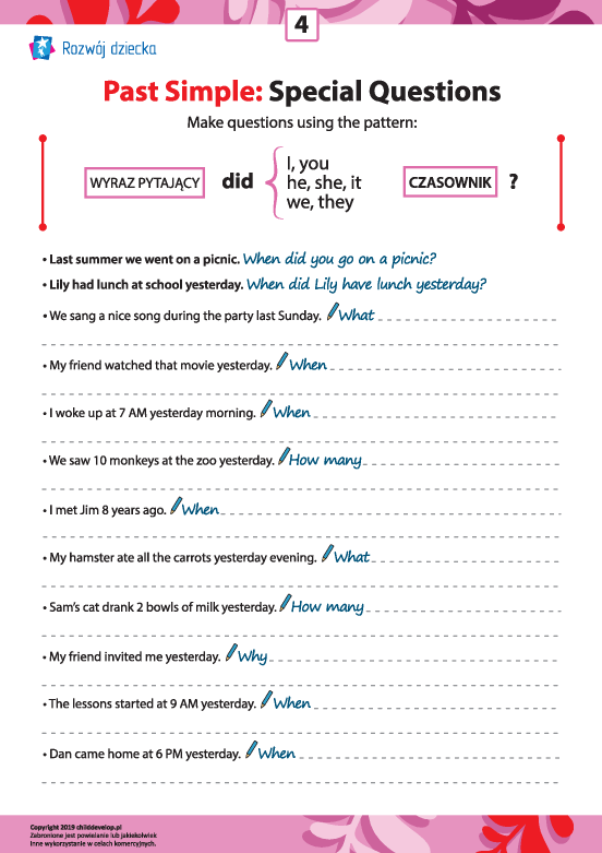 Tworzymy specjalne pytania w Past Simple – Rozwój dziecka