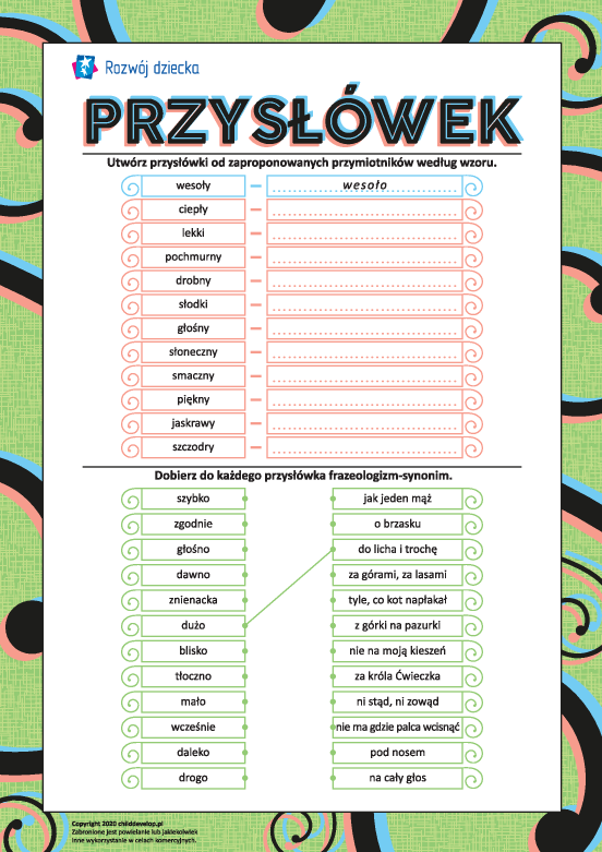 Przysłówek: dobieramy frazeologizmy-synonimy – Rozwój dziecka